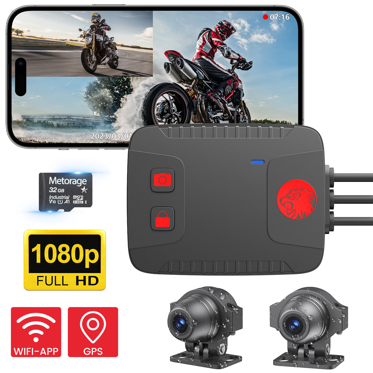 Mercylion M1000 Motorcycle Dash Cam with Dual Lens 1080P GPS WIFI IP68