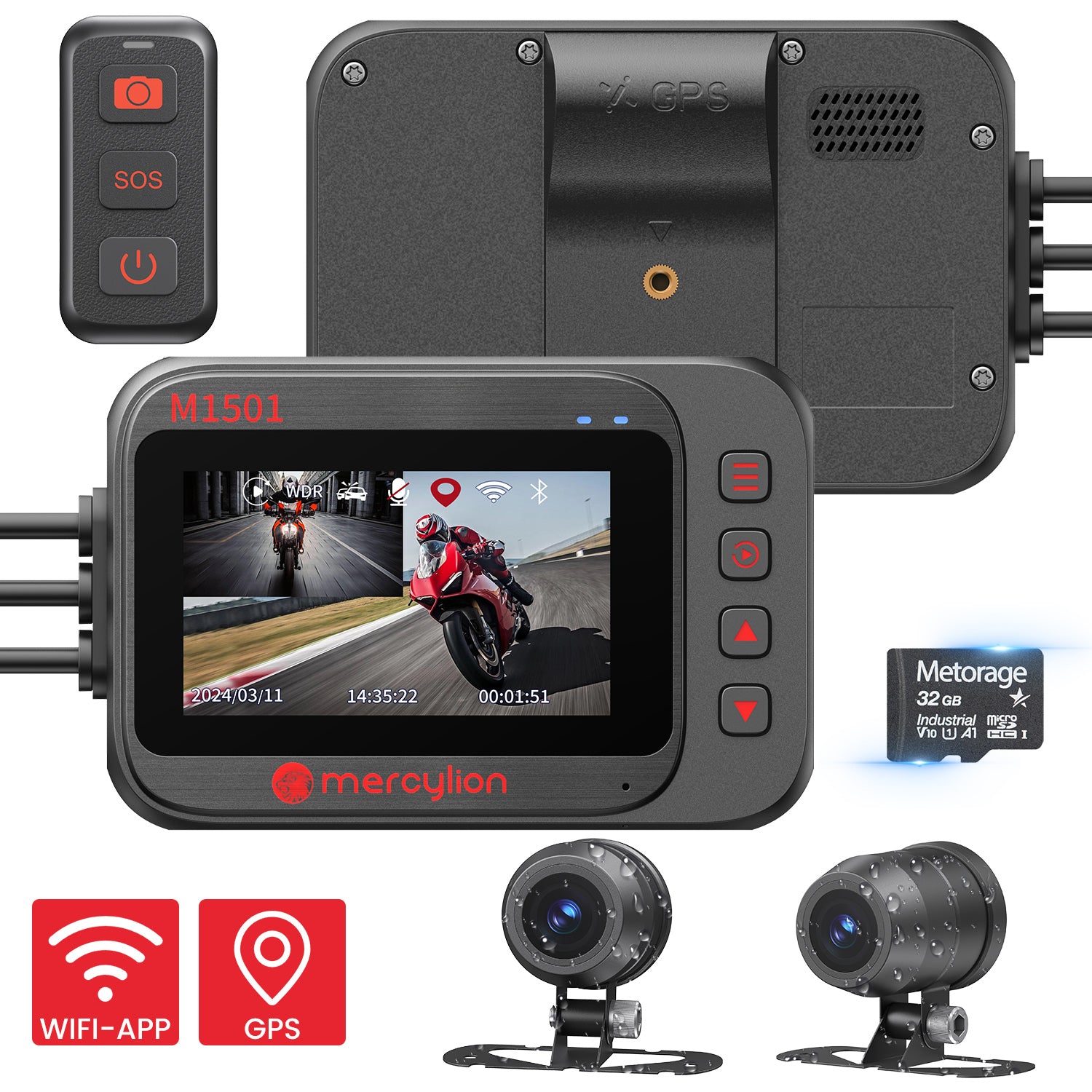 Mercylion M1501 Motorcycle Dashcam Front/Rear 1920*1080 Bluetooth ...